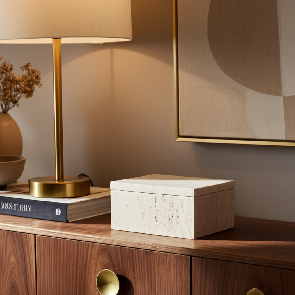 Gracie Oaks Travertine Decorative Box with Lid for Home Decor – Stylish Storage Box and ...